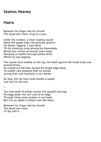 Seamus Heaney - Digging | Teaching Resources Seamus Heaney - Digging | Teaching Resources