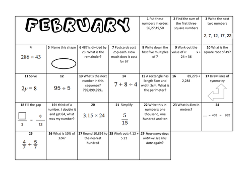 Question a Day Calendar - February KS2 | Teaching Resources