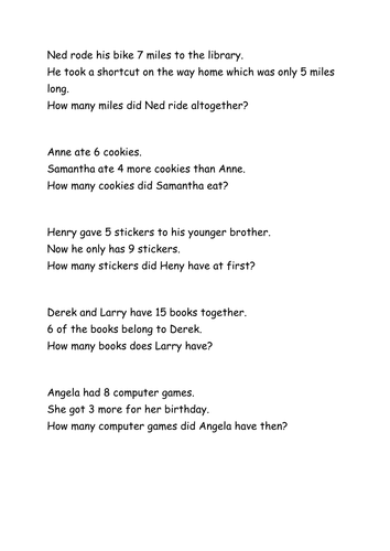 1 step word problems Addition and Subtraction | Teaching Resources