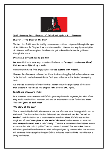 Jekyll and Hyde Summaries: Chapters 1-10 | Teaching Resources