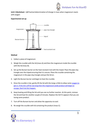 AQA unit 1 chemistry worksheet - burning magnesium - magnesium oxide ...