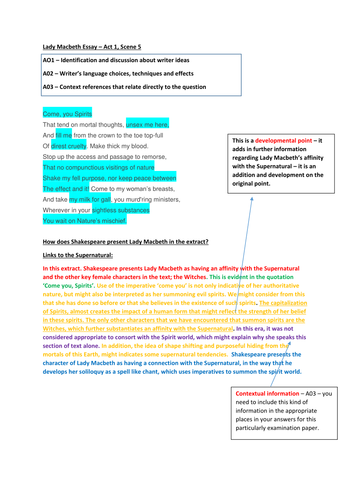 Writing about Lady Macbeth - model essay guidance and worksheet ...