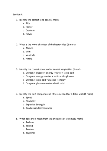 Aqa Gcse Pe 2016 Spec Training Test Teaching Resources