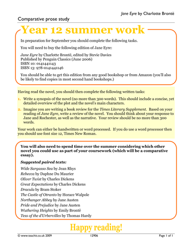 Jane eyre comparative study | Teaching Resources