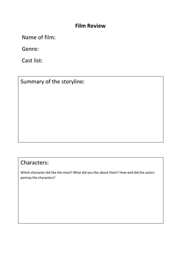 Layout worksheet for film review | Teaching Resources