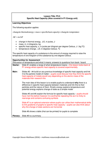 GCSE Science / Physics -Specific Heat Capacity (PowerPoint and Lesson ...