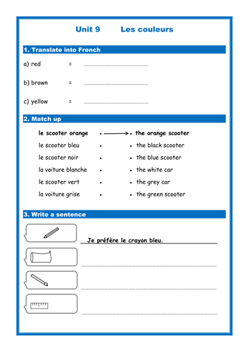 French colours (Les couleurs) - Simple Worksheet (Studio/Expo ...