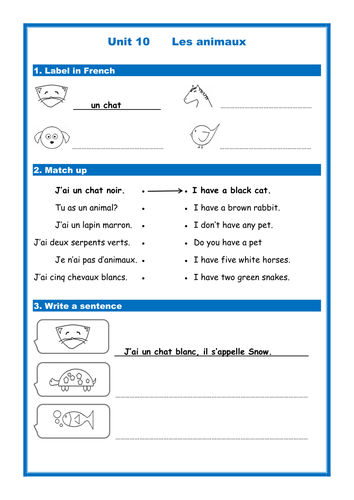 French pets (Les animaux) - Simple Worksheets (Studio/Expo) | Teaching ...