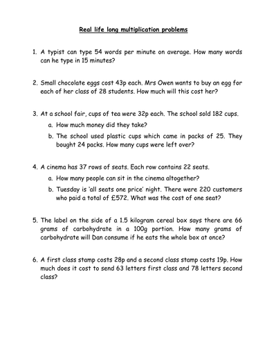 Multiplication and division problems | Teaching Resources