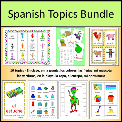 Spanish Topic Sets Bundle - clothing, beach, pets, colors, body, fruit ...