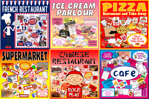 *FOOD ROLE PLAY BUNDLE* 6 PACKS - FRENCH CHINESE RESTAURANTS, ICE CREAM ...