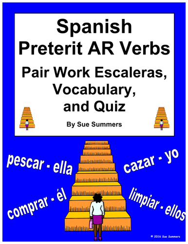 Spanish Preterit AR Verbs Pair Work Escaleras Activity, Vocabulary, and ...