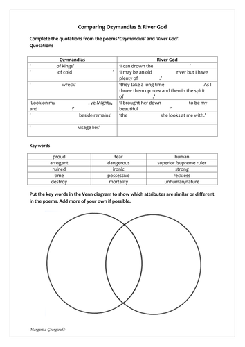 Poetry comparison worksheet 'Ozymandias' & 'River God' | Teaching Resources