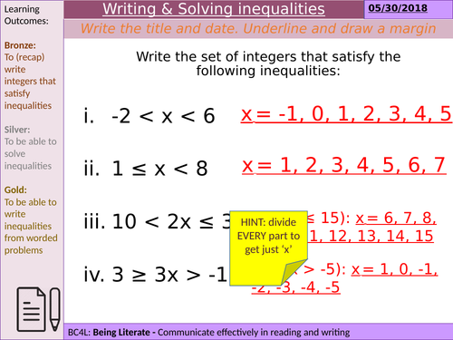 Writing inequalities from worded problems by KatieRoseW - Teaching ...