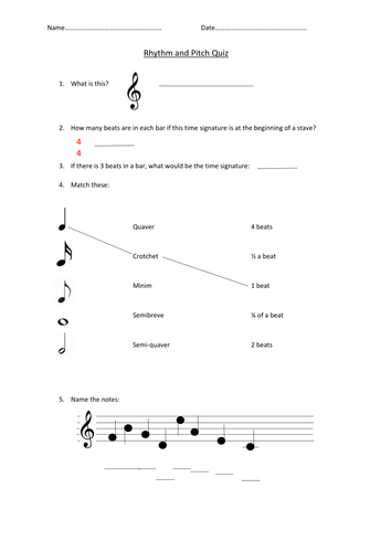 Rhythm and pitch quiz | Teaching Resources