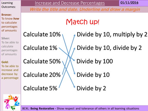 Increase and decrease with percentage | Teaching Resources