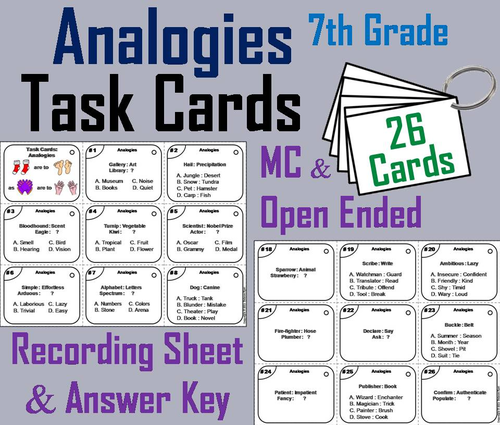 Analogies Task Cards for 7th Grade | Teaching Resources