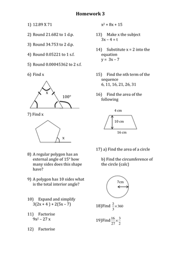 Mathematics Homework 3 | Teaching Resources