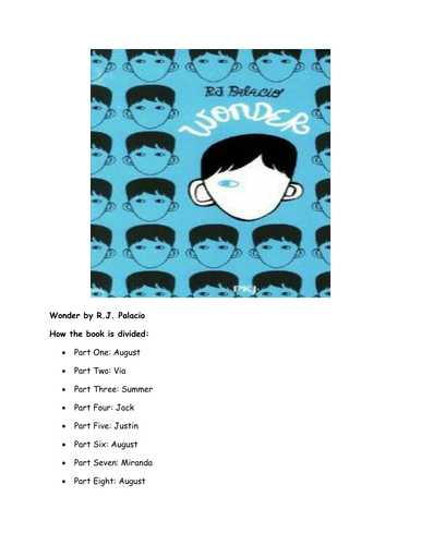 Wonder by R.J Palacio booklet containing questions and activities for ...