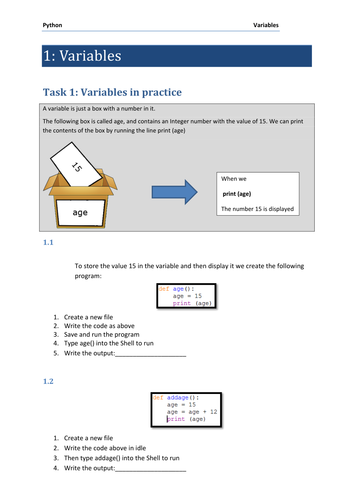 Variables practical for GCSE Computer Science using Python | Teaching ... Variables practical for GCSE Computer Science using Python | Teaching ...
