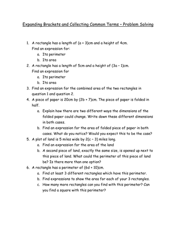 Expanding Single Brackets - Problem Solving Tasks | Teaching Resources