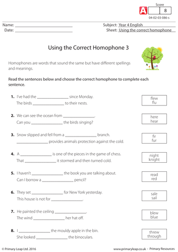 English Worksheet: Using the Correct Homophone (3) | Teaching Resources