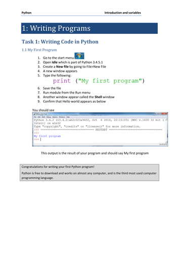 Introduction to programming practical for GCSE Computer Science using ... Introduction to programming practical for GCSE Computer Science using ...