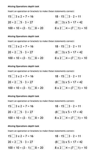 Y6 missing operations depth tasks | Teaching Resources