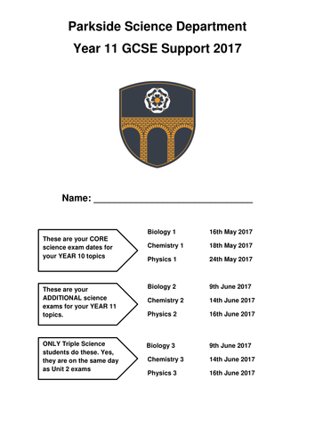 Year 11 GCSE Science Support Booklet for Triple/ Additional/ Core 2017 ...