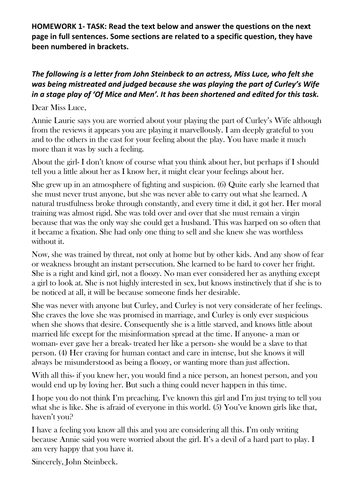 'Of Mice and Men' Homework- Context for Curley's Wife | Teaching Resources
