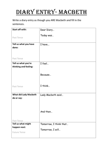 Macbeth Diary Entry- KS2/ EAL and SEN | Teaching Resources