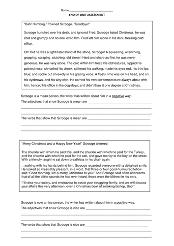 'A Christmas Carol' Assessment- Scrooge description Verbs and ...
