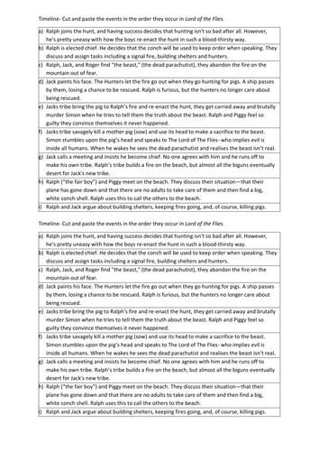 'Lord of the Flies' Timeline sorting activity | Teaching Resources