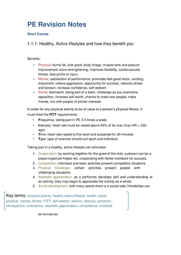 Igcse Pe Revision Notes Teaching Resources