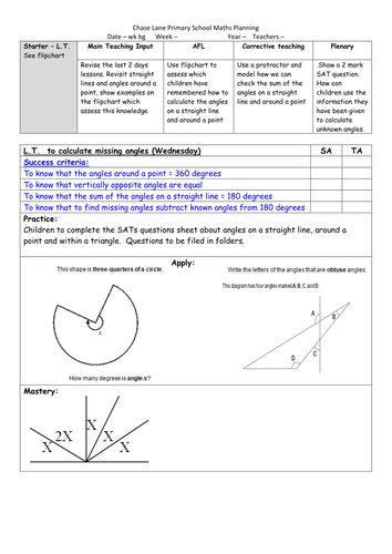 Year 6 - planning for angles on a straight line, around a point and ...