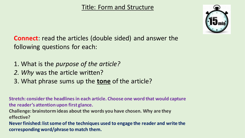 English Revision Lesson: form and structure | Teaching Resources