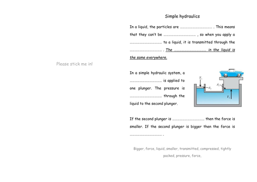 Hydraulics and pressure in fluids | Teaching Resources