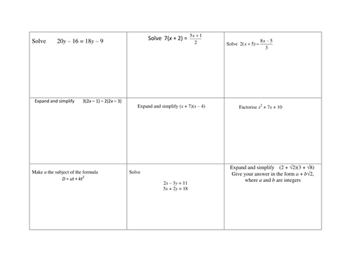 Algebra Grid Teaching Resources 