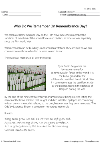 Who Do We Remember On Remembrance Day? | Teaching Resources
