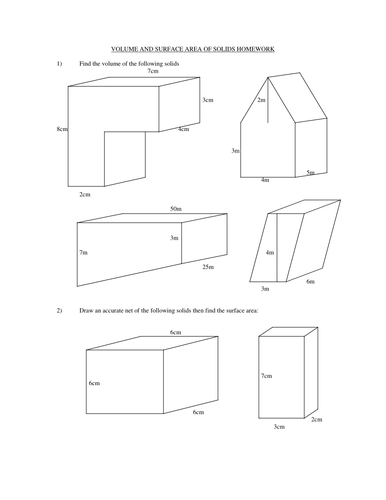 Volume and Surface Area Homework | Teaching Resources