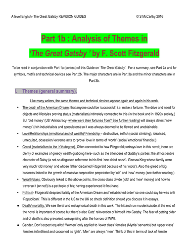 A Level English: Analysis of Themes in ‘The Great Gatsby ’ | Teaching ... A Level English: Analysis of Themes in ‘The Great Gatsby ’ | Teaching ...
