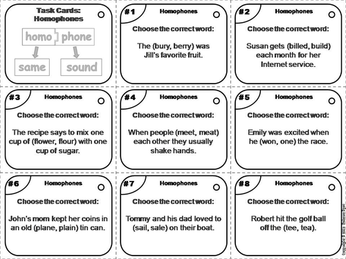 Homophones Task Cards | Teaching Resources
