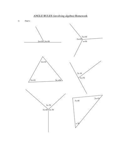 Angles involving algebra homework | Teaching Resources Angles involving algebra homework | Teaching Resources
