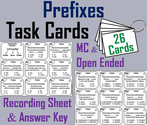 Prefixes Task Cards Teaching Resources