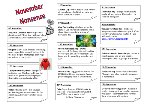November - early finishers | Teaching Resources