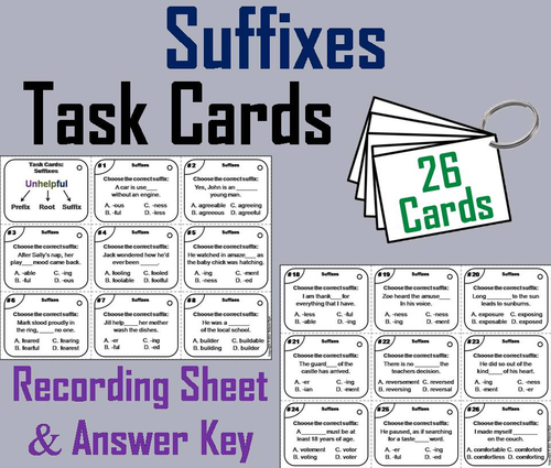 Suffixes Task Cards | Teaching Resources