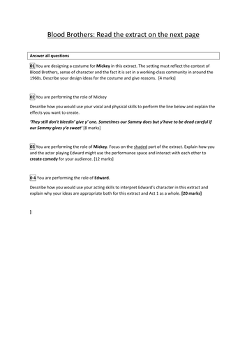 AQA GCSE Drama [New Spec] - Blood Brothers written test/mock and mark ...
