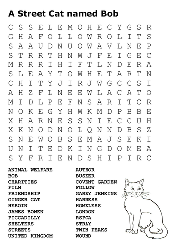 A Street Cat named Bob Word Search | Teaching Resources