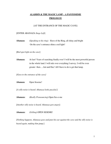Aladdin the Pantomime: Full length script (70 pages) | Teaching Resources