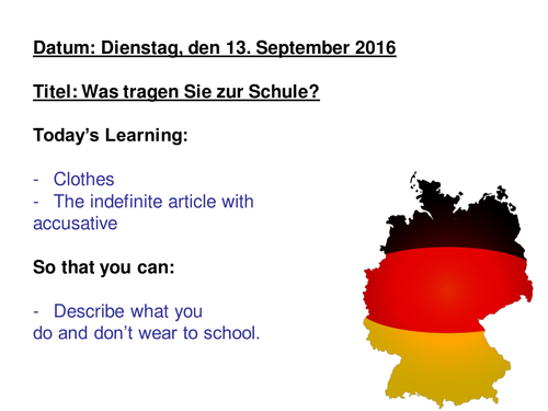Primary German resources: school uniform
